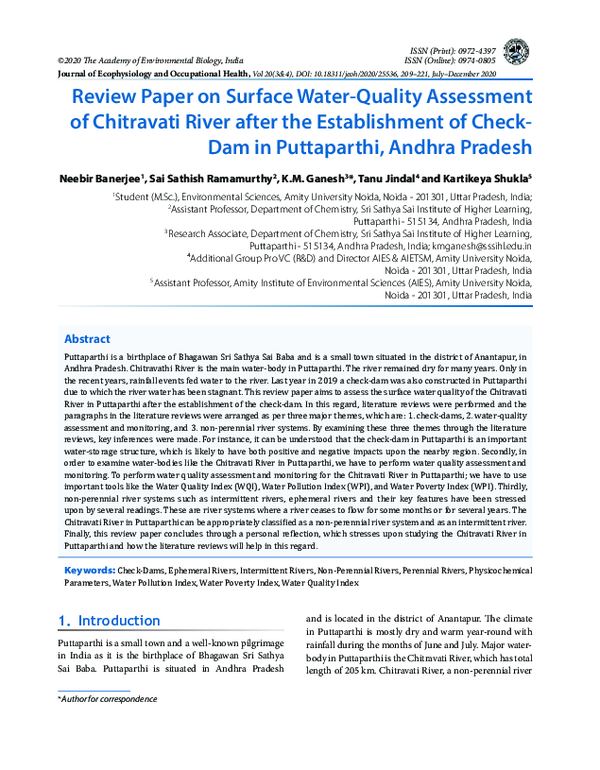 (PDF) Review Paper on Surface Water-Quality Assessment of Chitravati ...