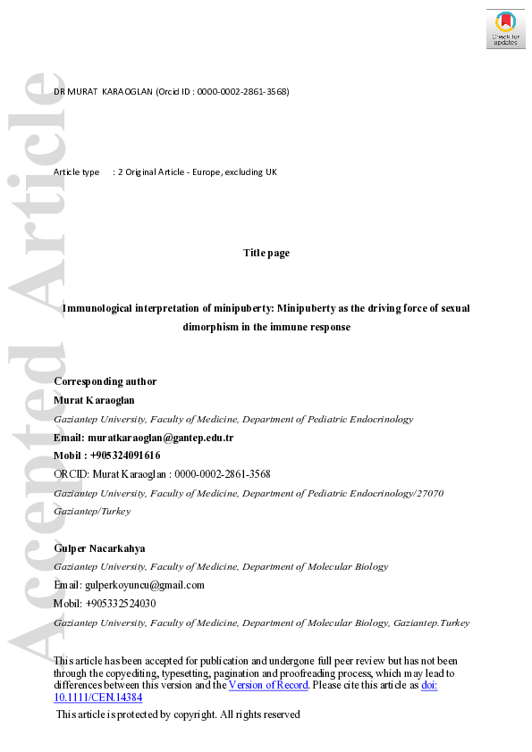 (PDF) Immunological interpretation of minipuberty: Minipuberty as the ...