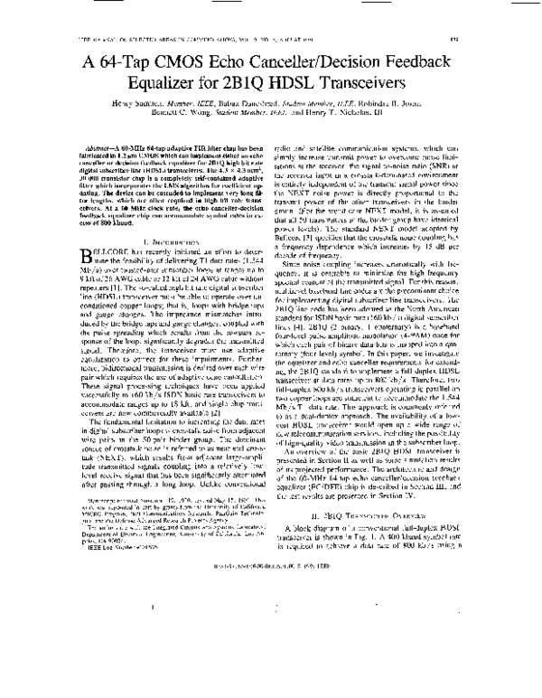 (PDF) A 64-tap CMOS echo canceller/decision feedback equalizer for 2B1Q ...