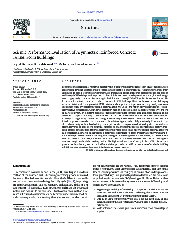 (PDF) Seismic Performance Evaluation of Asymmetric Reinforced Concrete Tunnel Form Buildings