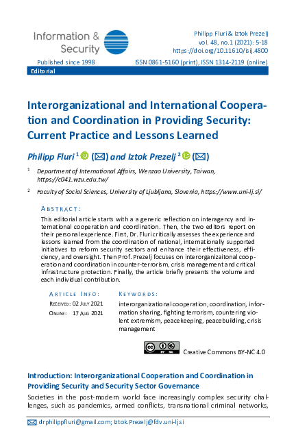 Pdf Interorganizational And International Cooperation And Coordination In Providing Security