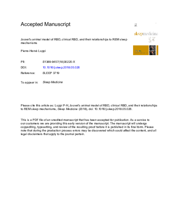 (PDF) Jouvet's animal model of RBD, clinical RBD, and their ...