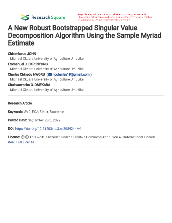 (PDF) A New Robust Bootstrapped Singular Value Decomposition Algorithm Using the Sample Myriad ...