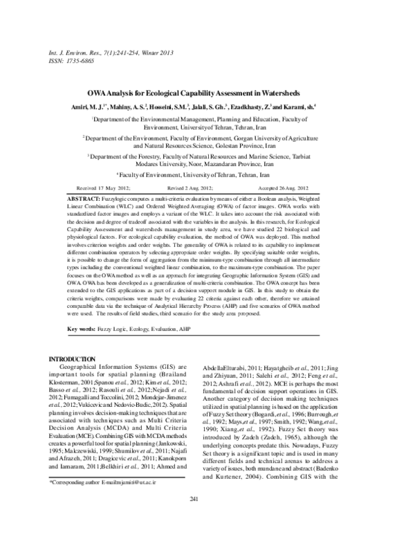 (PDF) OWA Analysis for Ecological Capability Assessment in Watersheds ...