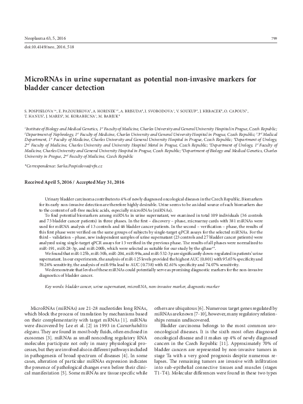 (PDF) MicroRNAs in urine supernatant as potential non-invasive markers ...