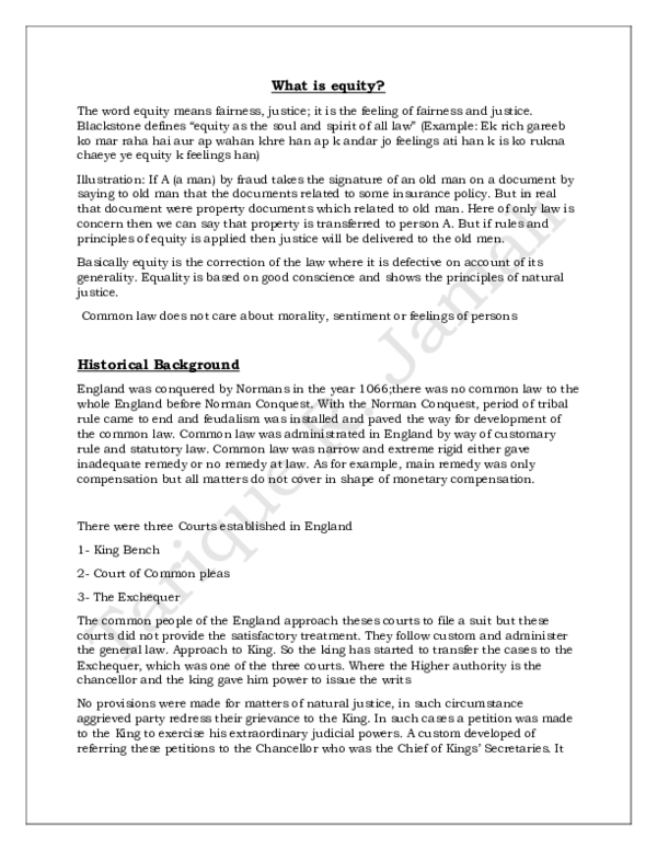 (PDF) Law of Equity | Maxims of Equity | Study Material | Notes