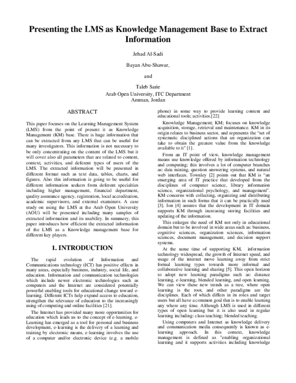 (PDF) Presenting the LMS as Knowledge Management Base to Extract Information