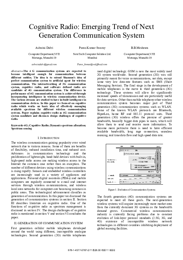 (PDF) Cognitive radio: Emerging trend of next generation communication ...