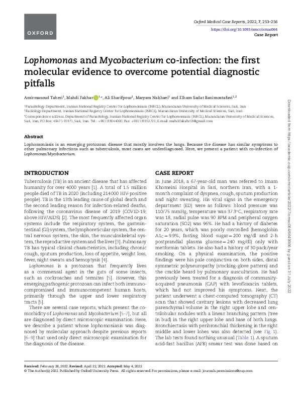 (PDF) Lophomonas and Mycobacterium co-infection: the first molecular ...
