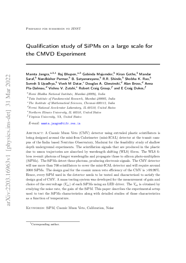 (PDF) Qualification study of SiPMs on a large scale for the CMVD Experiment