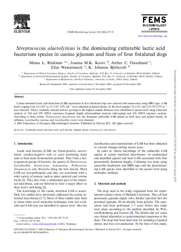 (PDF) Streptococcus alactolyticus is the dominating culturable lactic ...