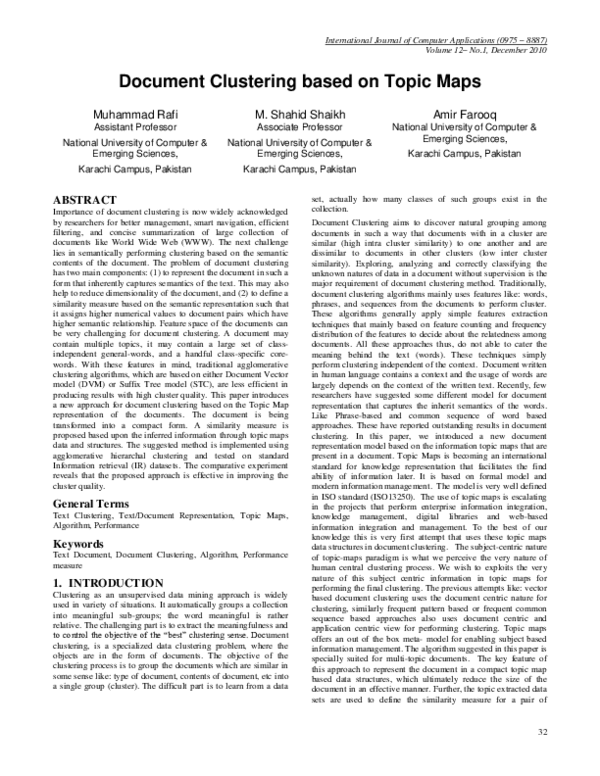 (PDF) Document Clustering based on Topic Maps (PDF) Document Clustering based on Topic Maps