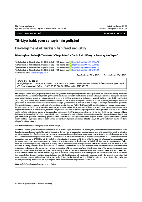 (PDF) Development of Turkish fish feed industry | Deniz Gunay ...