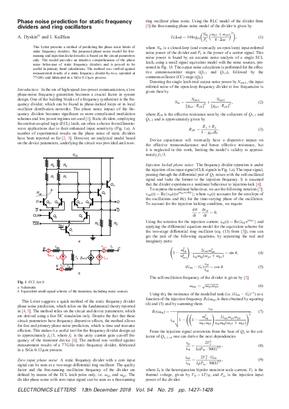 (PDF) Phase noise prediction for static frequency dividers and ring oscillators