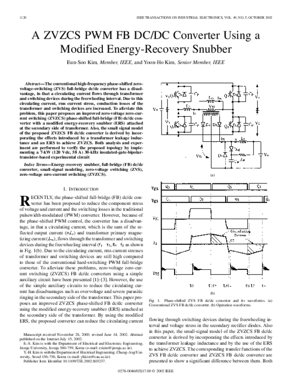 (PDF) A ZVZCS PWM FB DC/DC converter using a modified energy-recovery snubber