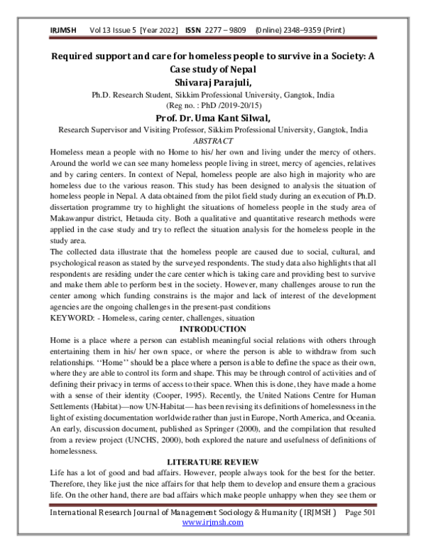 (PDF) Required support and care for homeless people to survive in a ...