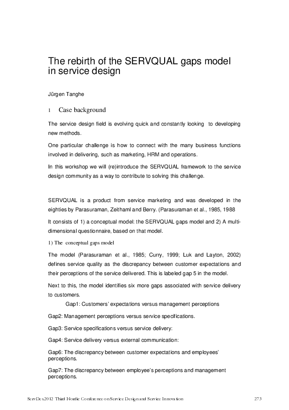 (PDF) The rebirth of the SERVQUAL gaps model in service design