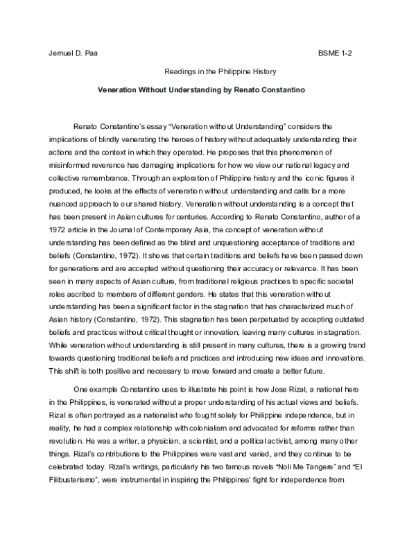 (DOC) Veneration Without Understanding by Renato Constantino