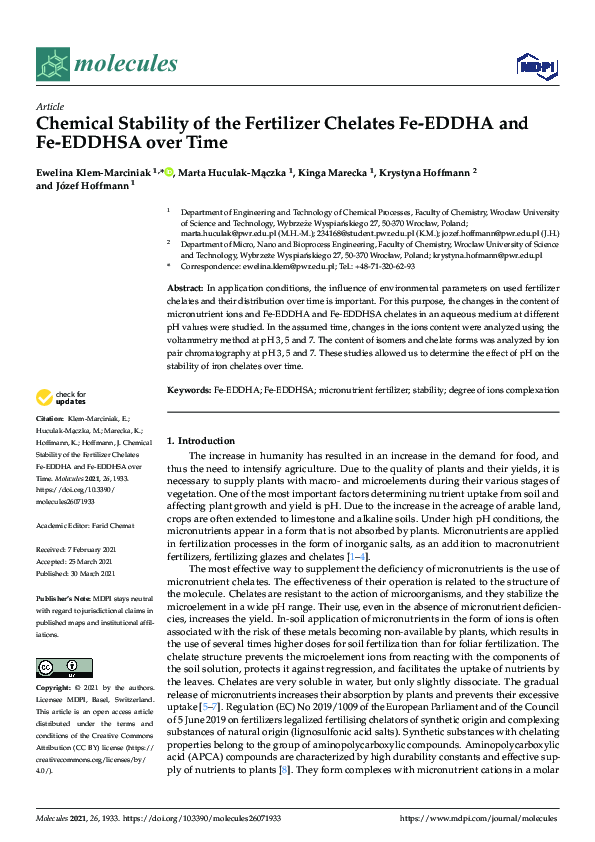 (PDF) Chemical Stability of the Fertilizer Chelates Fe-EDDHA and Fe ...