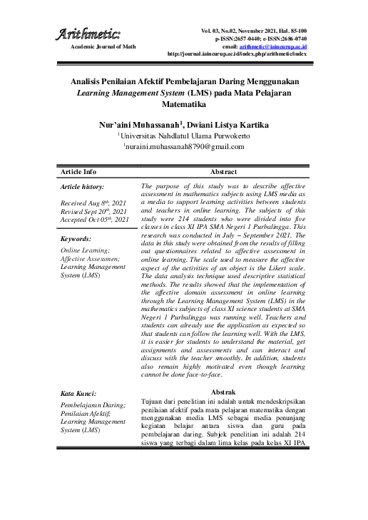 (PDF) Analisis Penilaian Afektif Pembelajaran Daring Menggunakan Learning Management System (LMS ...
