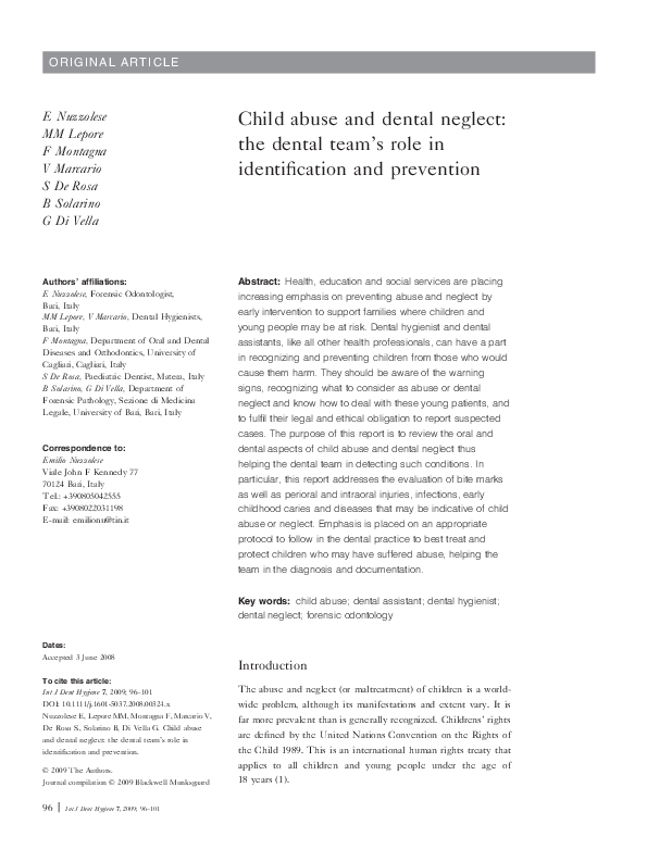 (PDF) Child abuse and dental neglect: the dental team's role in ...