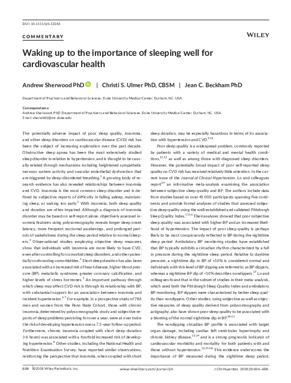 (PDF) Waking up to the importance of sleeping well for cardiovascular health
