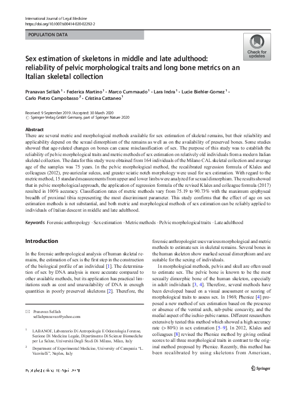 Pdf Sex Estimation Of Skeletons In Middle And Late Adulthood