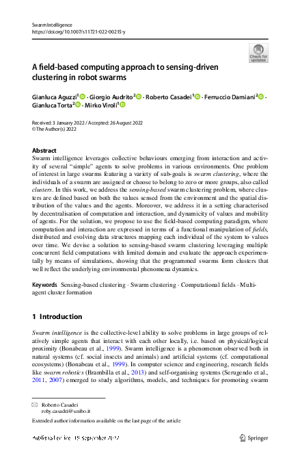 Pdf A Field Based Computing Approach To Sensing Driven Clustering In Robot Swarms
