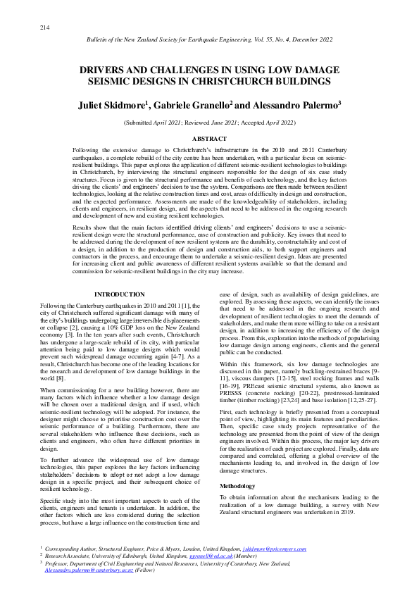 (PDF) Key Drivers in Using Low Damage Seismic Designs in Christchurch ...