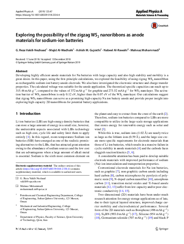 (PDF) Exploring the possibility of the zigzag WS2 nanoribbons as anode materials for sodium-ion ...