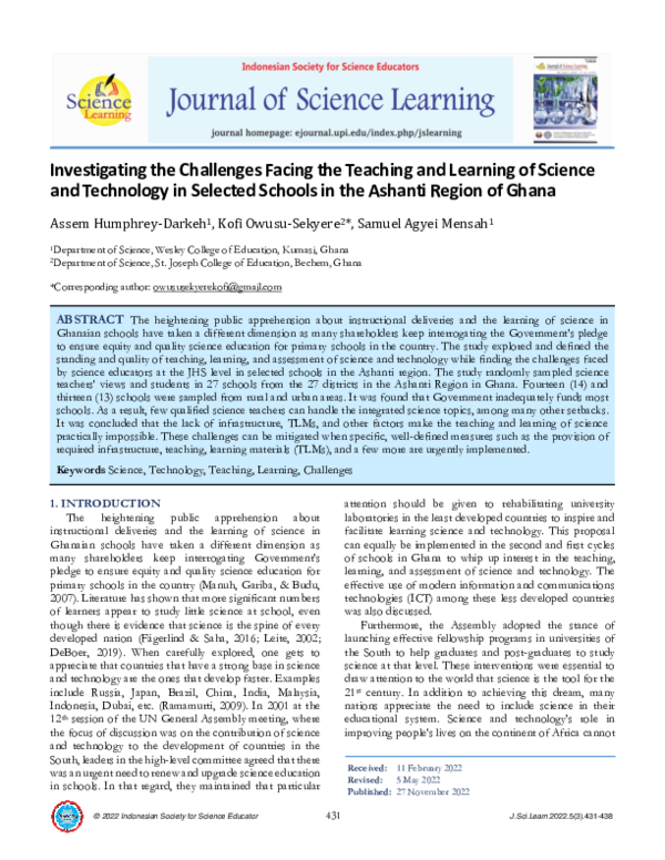 (PDF) Investigating the Challenges Facing the Teaching and Learning of ...