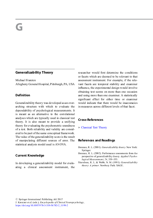 (PDF) Generalizability Theory