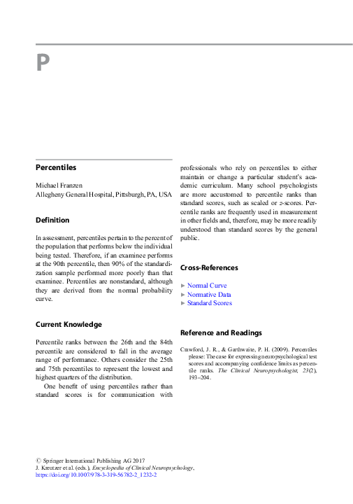 Pdf Percentiles