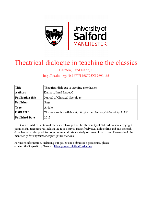 (PDF) Theatrical dialogue in teaching the classics