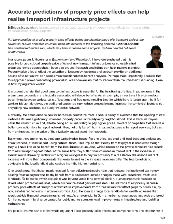 (PDF) Accurate predictions of property price effects can help realise ...