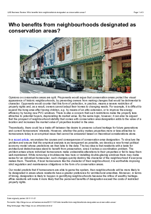 (PDF) Who benefits from neighbourhoods designated as conservation areas