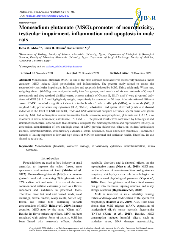 (PDF) Monosodium glutamate (MSG):promoter of neurotoxicity, testicular ...