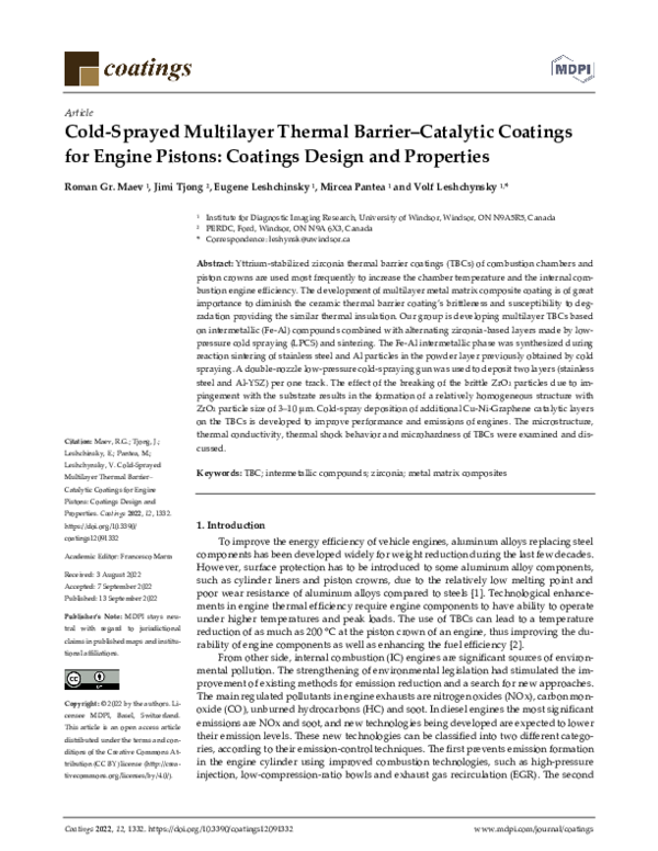 (PDF) Cold-Sprayed Multilayer Thermal Barrier–Catalytic Coatings for ...