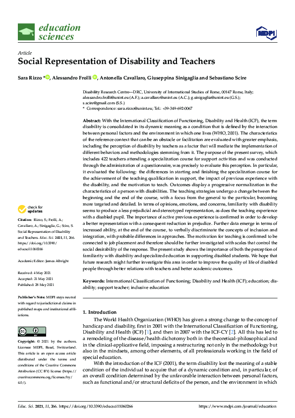 (PDF) Social Representation of Disability and Teachers