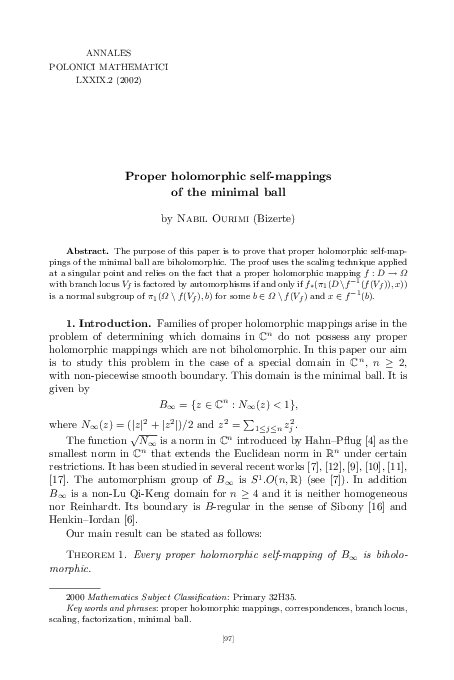 (PDF) Proper holomorphic self-mappings of the minimal ball