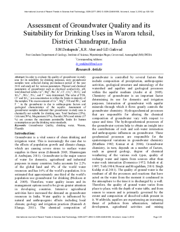 (PDF) Assessment of Groundwater Quality and its Suitability for ...