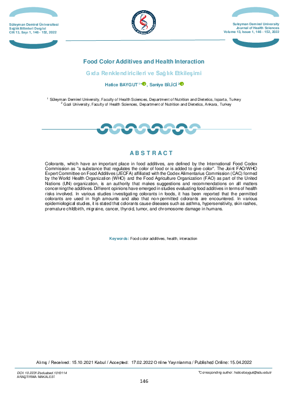 (PDF) Food Color Additives and Health Interaction