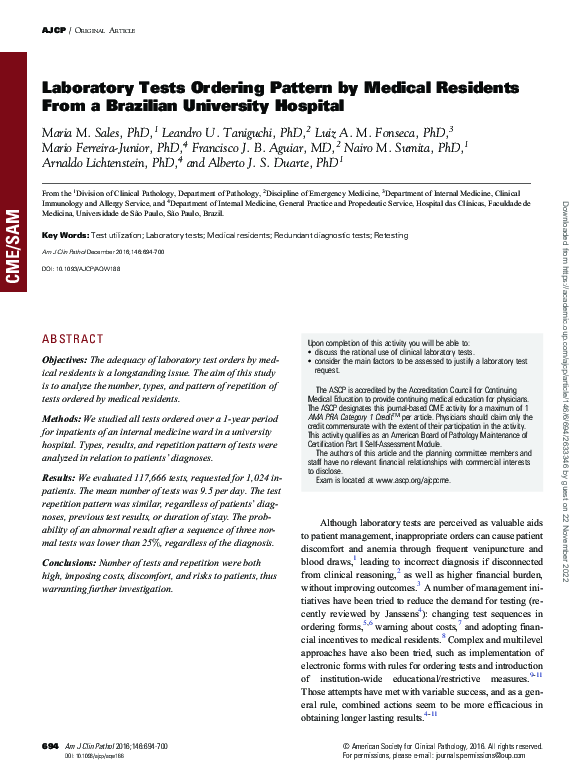 (PDF) Laboratory Tests Ordering Pattern by Medical Residents From a ...