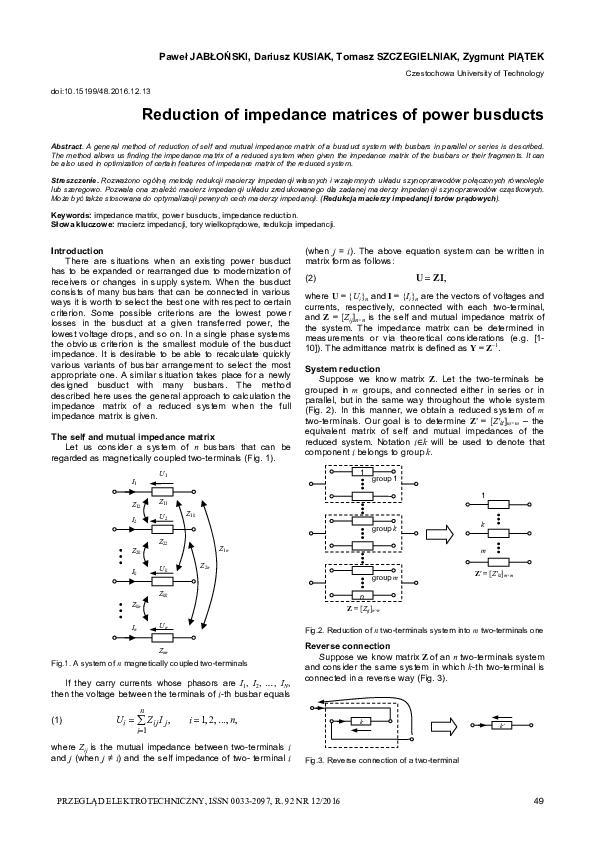 (PDF) Reduction of impedance matrices of power busducts