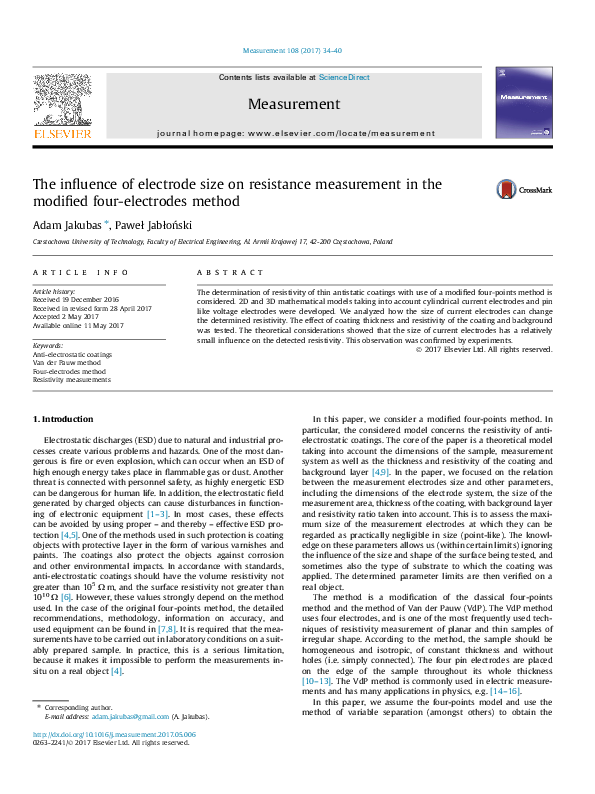 (PDF) The influence of electrode size on resistance measurement in the ...