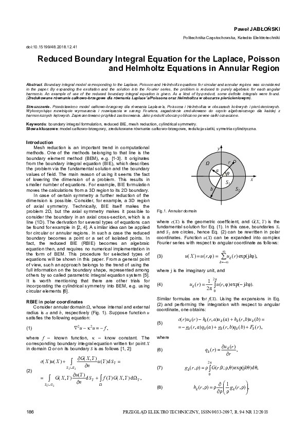 (PDF) Reduced Boundary Integral Equation for the Laplace, Poisson and Helmholtz Equations in ...