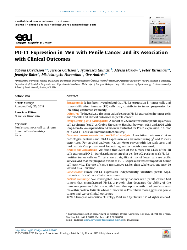 (PDF) PD-L1 Expression in Men with Penile Cancer and its Association with Clinical Outcomes