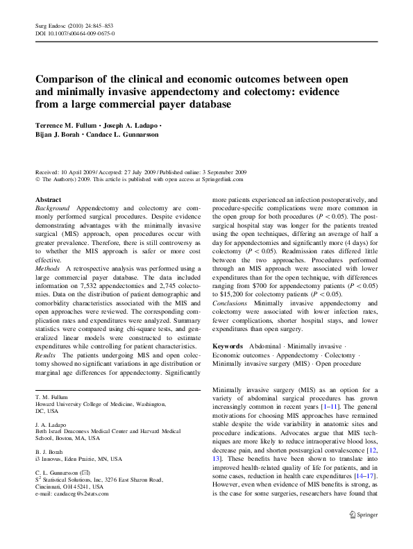 (PDF) Comparison of the clinical and economic outcomes between open and ...