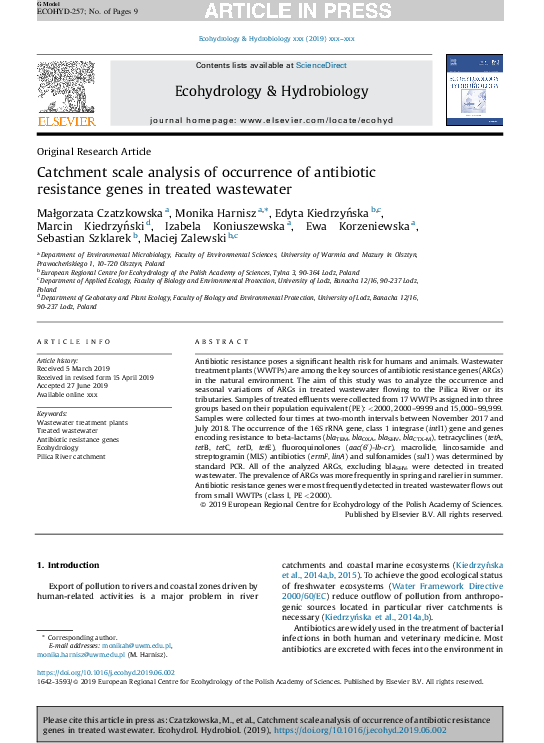 (PDF) Catchment scale analysis of occurrence of antibiotic resistance ...