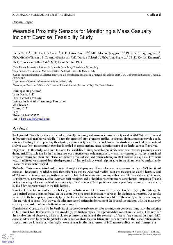(PDF) Wearable Proximity Sensors for Monitoring a Mass Casualty Incident Exercise: Feasibility Study